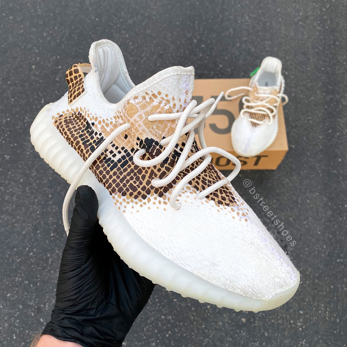 Custom PieBald Ball Python Yeezys for Brian Barczyk – B Street Shoes